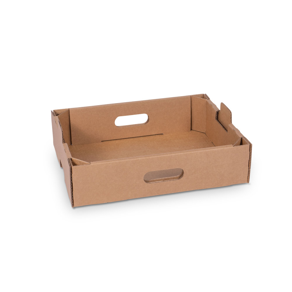 Fruit and vegetable crates with handle holes in brown 374x274x95 mm