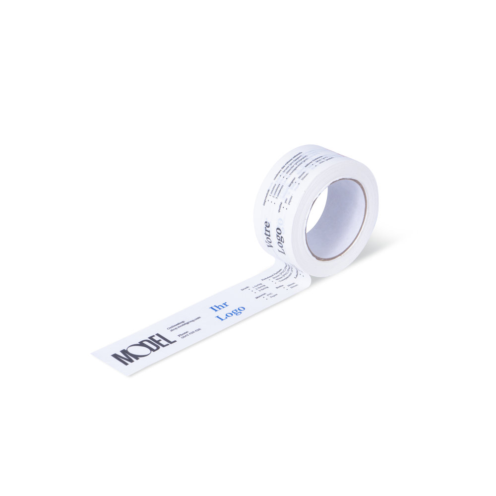 Custom paper adhesive tape in white with 50 running meters & a width of ...